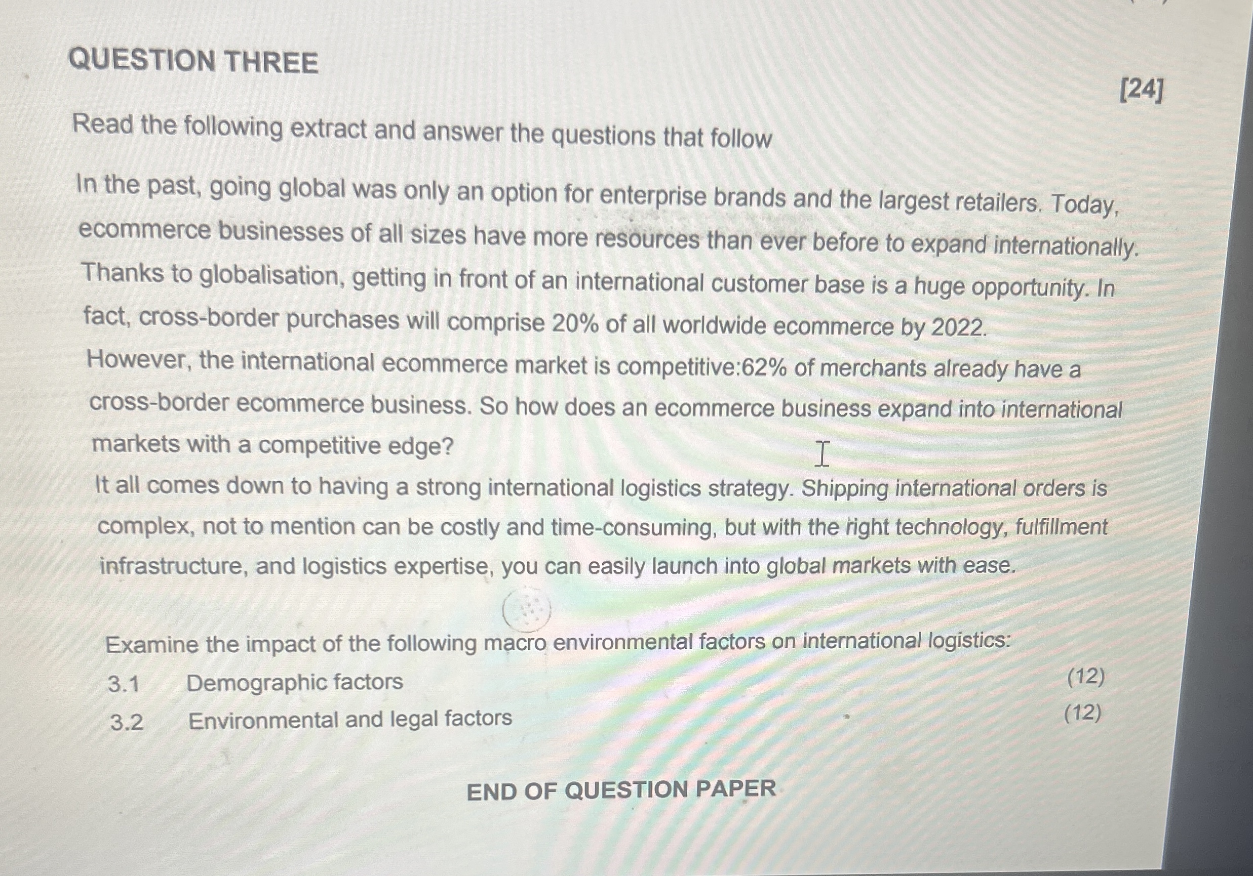Solved QUESTION THREE[24]Read the following extract and | Chegg.com