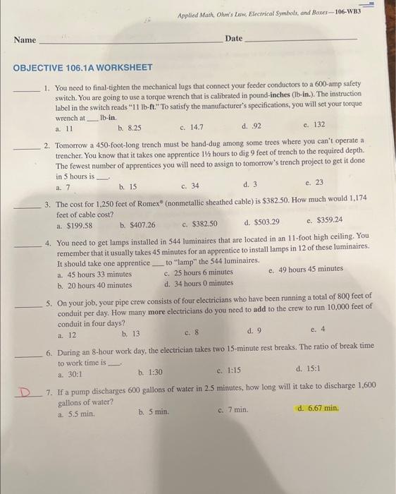 Solved Name Date OBJECTIVE 106.1A WORKSHEET 1. You need to | Chegg.com