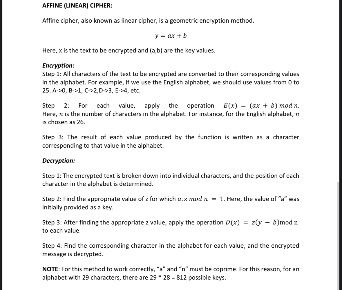 Solved AFFINE (LINEAR) ﻿CIPHER:Affine cipher, also known as | Chegg.com