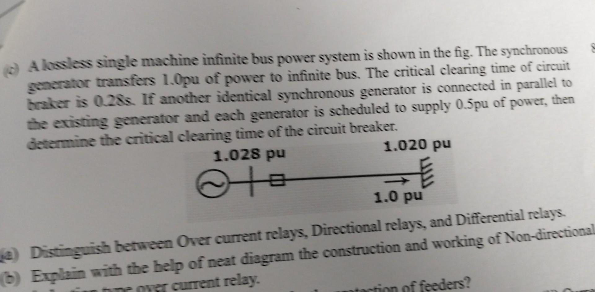 Solved 2) Alossless single machine infinite bus power system | Chegg.com