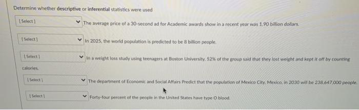 Solved Determine whether descriptive or inferential | Chegg.com