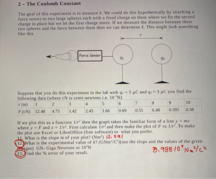 Solved 2 - The Coulomb Constant The goal of this experiment | Chegg.com