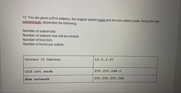 Solved 12 You Are Given A Ipv4 Address The Original Subnet