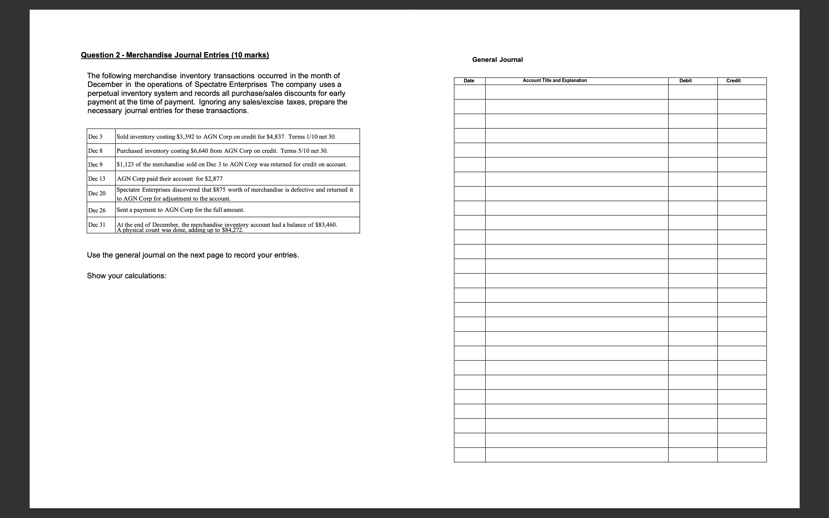 Solved Question 2 - ﻿Merchandise Journal Entries (10 ﻿marks) | Chegg.com