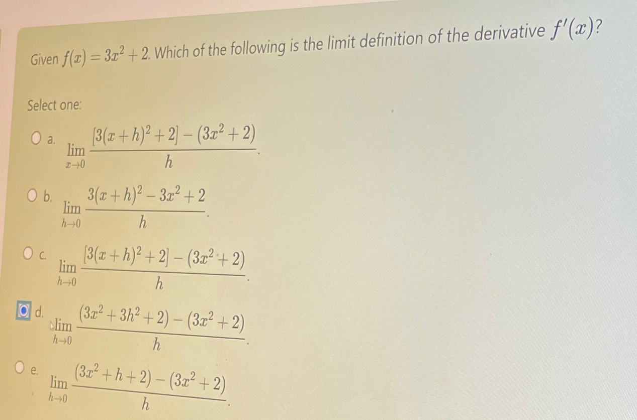 Solved Given f(x)=3x2+2. ﻿Which of the following is the | Chegg.com