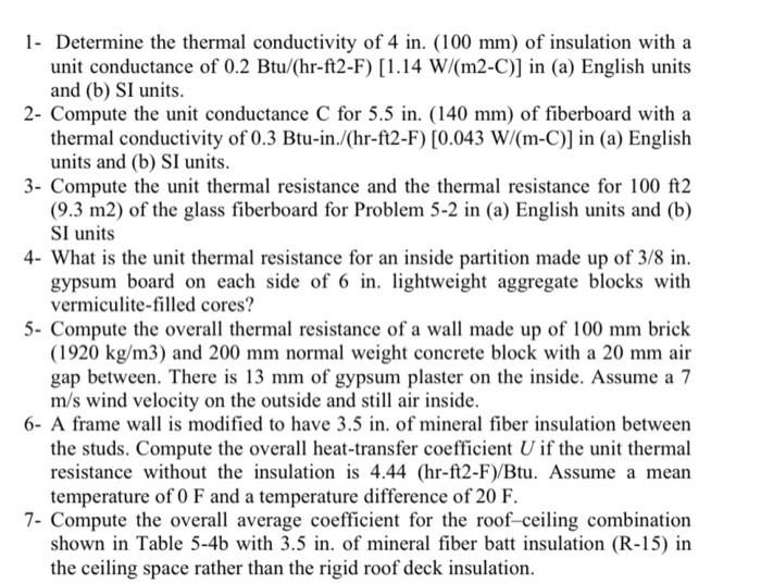 Solved 1- Determine the thermal conductivity of 4 in. (100 | Chegg.com