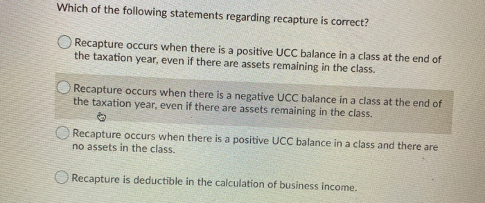 Solved Which of the following statements regarding recapture | Chegg.com
