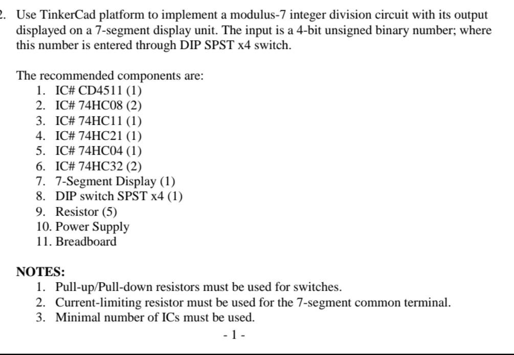 Solved 2. Use TinkerCad platform to implement a modulus-7 | Chegg.com