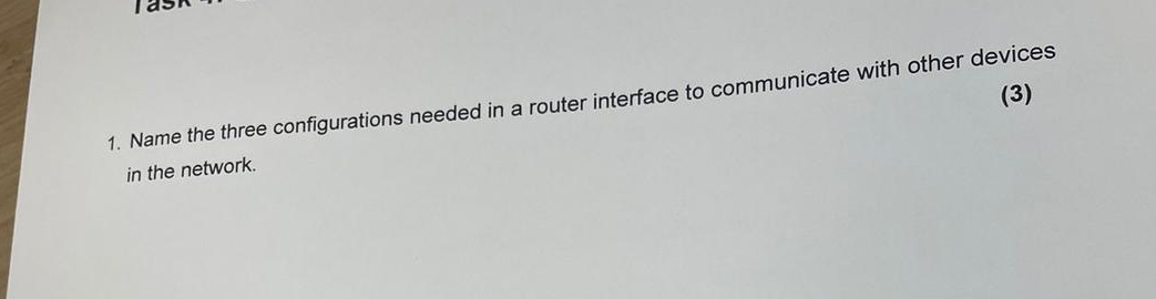 Solved Name the three configurations needed in a router | Chegg.com