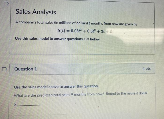 Solved > Sales Analysis A company's total sales (in millions | Chegg.com