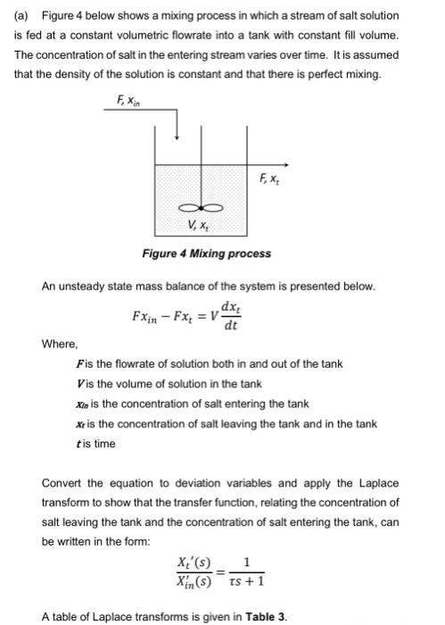 Solved (a) Figure 4 below shows a mixing process in which a | Chegg.com