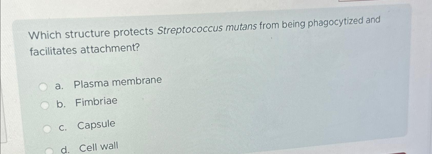 Solved Which structure protects Streptococcus mutans from | Chegg.com