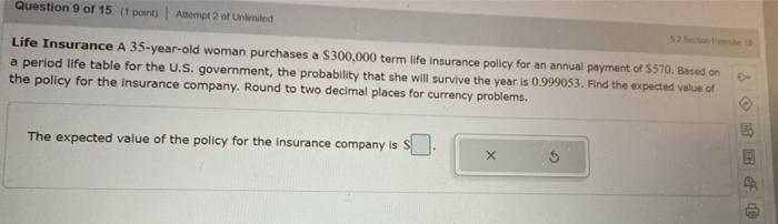 Solved Question 9 of 15 (1 point) Anemet 2 of Unlimited Life | Chegg.com