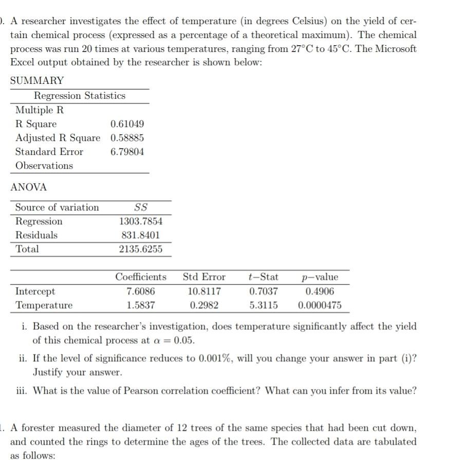 Solved A researcher investigates the effect of temperature | Chegg.com