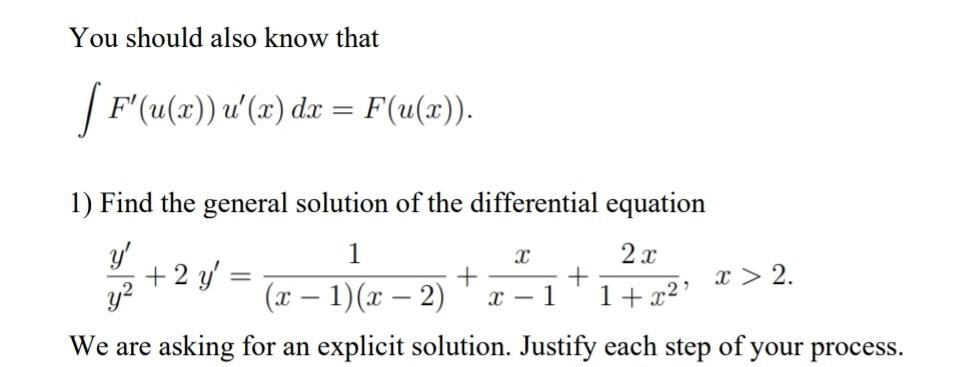Solved You should also know that | F'(u(x)) u'(x) dx = | Chegg.com