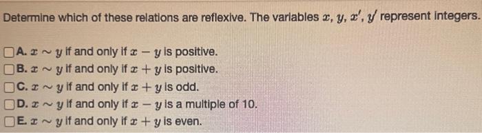 Solved Determine which of these relations are reflexive. The | Chegg.com
