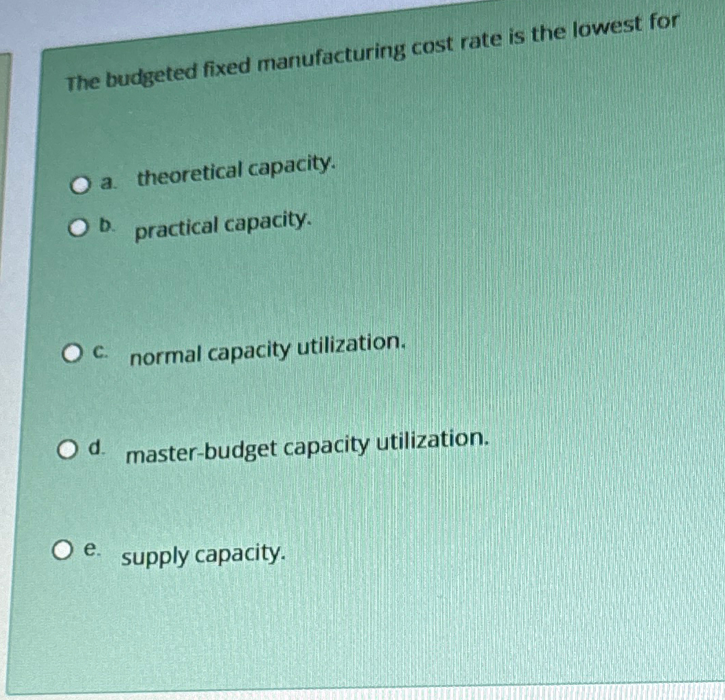 Solved The budgeted fixed manufacturing cost rate is the | Chegg.com