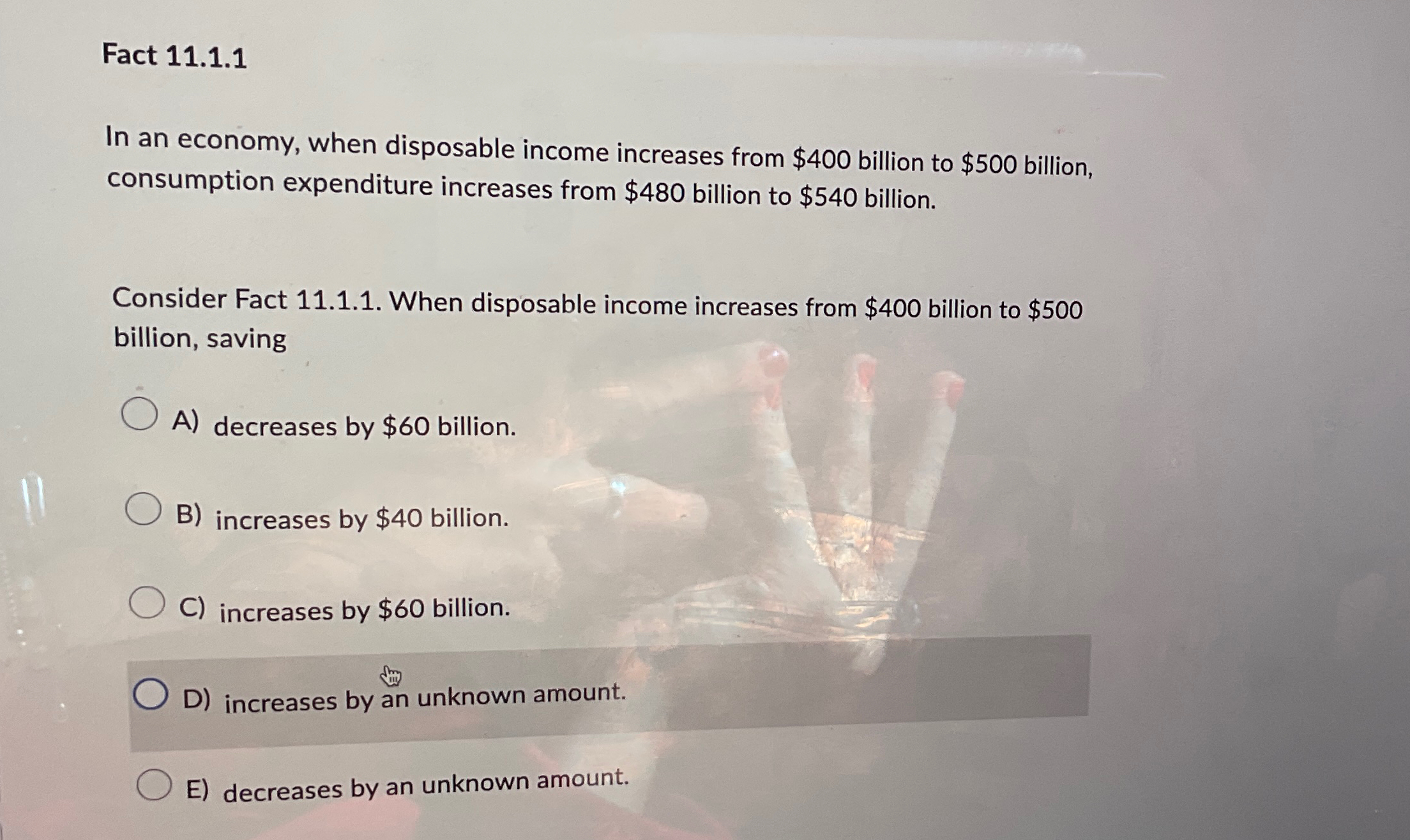 Solved Fact 11.1.1In an economy, when disposable income | Chegg.com