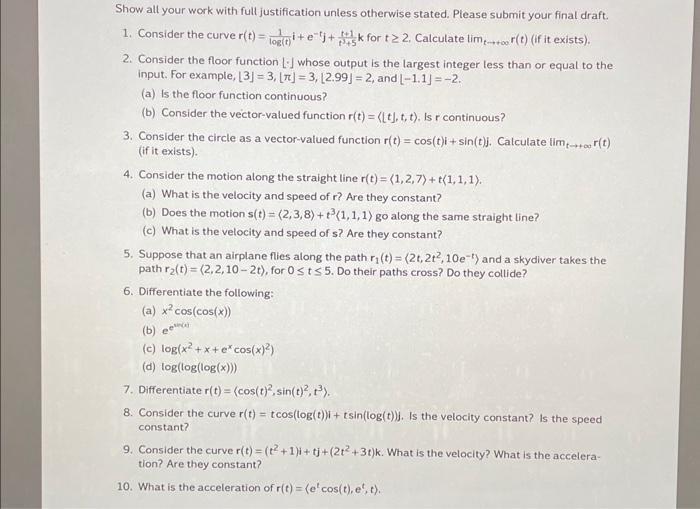 Solved Show all your work with full justification unless | Chegg.com