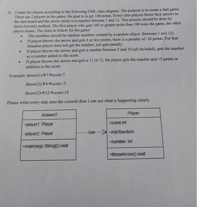 Solved 2) Create the classes according to the following UML | Chegg.com
