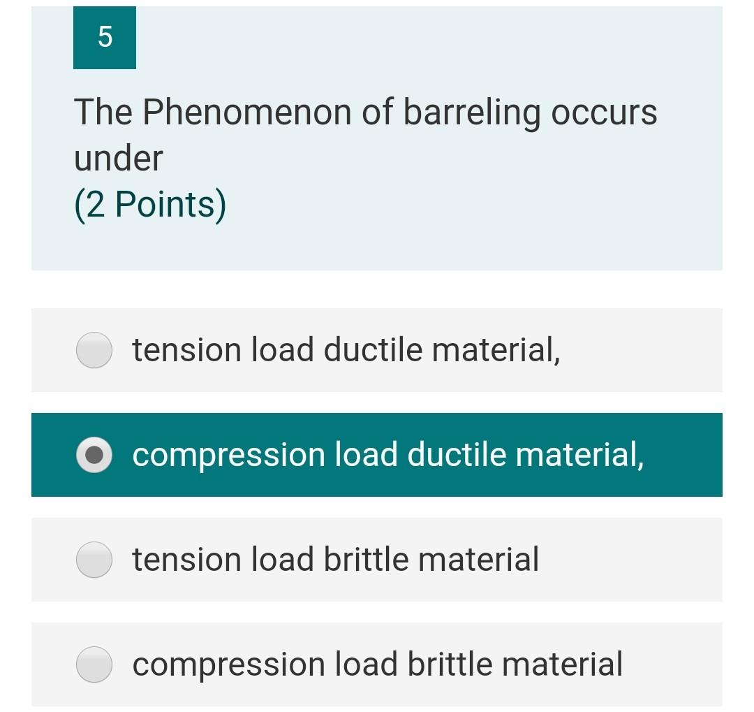 Solved 5 The Phenomenon of barreling occurs under (2 Points) | Chegg.com
