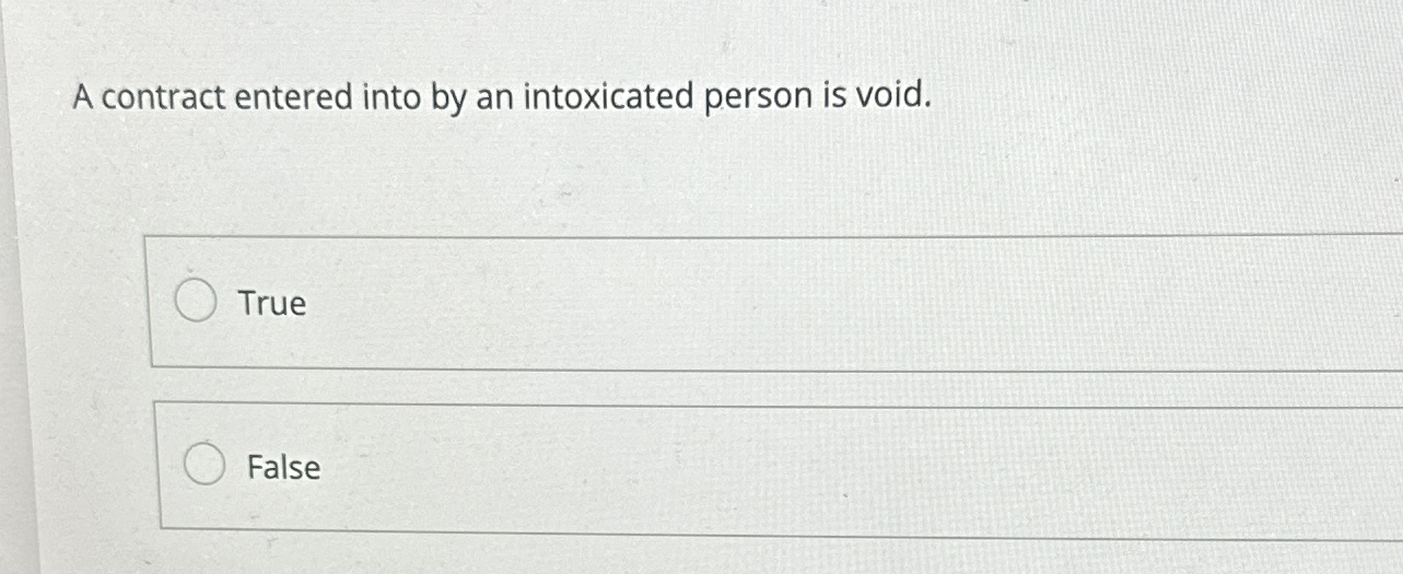 Solved A contract entered into by an intoxicated person is | Chegg.com
