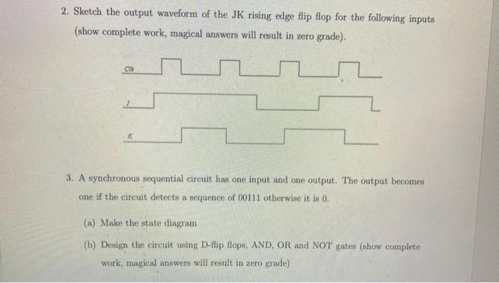 Solved 2. Sketch the output waveform of the JK rising edge | Chegg.com