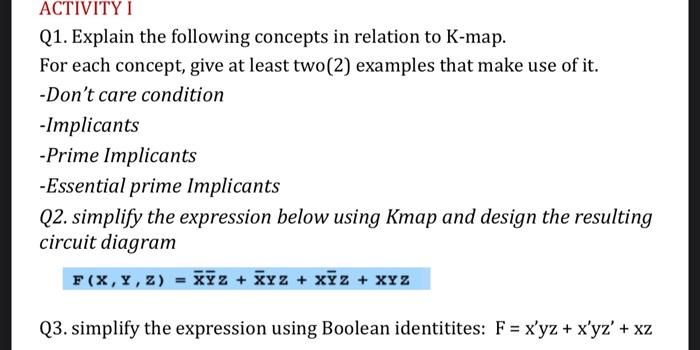 Solved ACTIVITY 1 Q1. Explain the following concepts in | Chegg.com