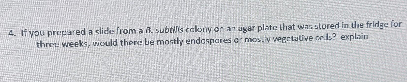 Solved If you prepared a slide from a B. ﻿subtilis colony on | Chegg.com