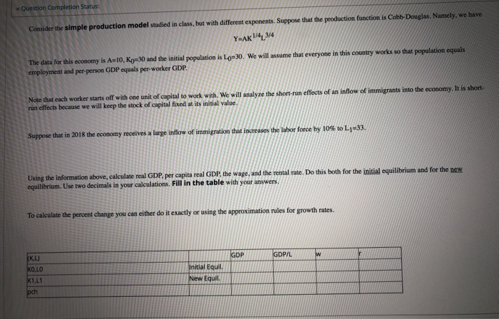 Solved Consider the simple production model studied in | Chegg.com