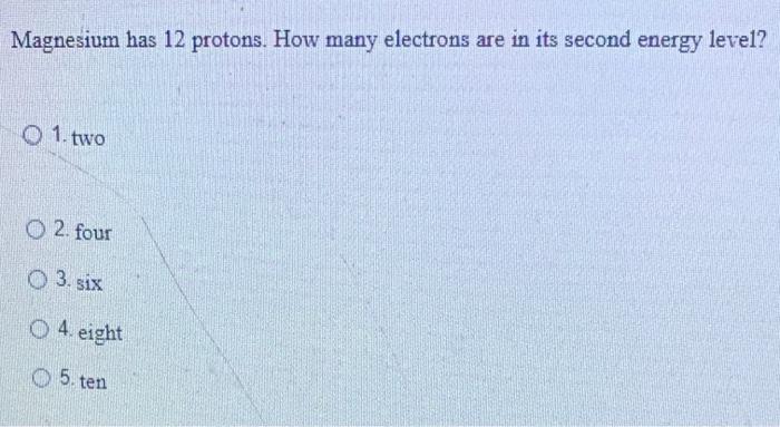 Solved Magnesium has 12 protons. How many electrons are in | Chegg.com