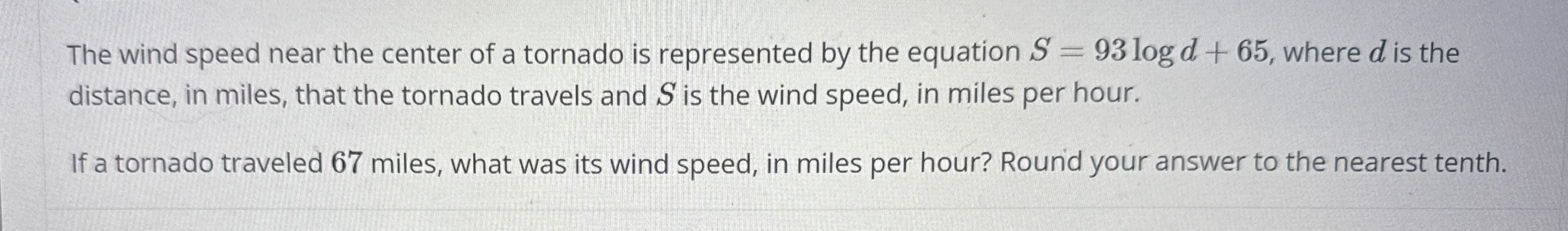 Solved The wind speed near the center of a tornado is | Chegg.com