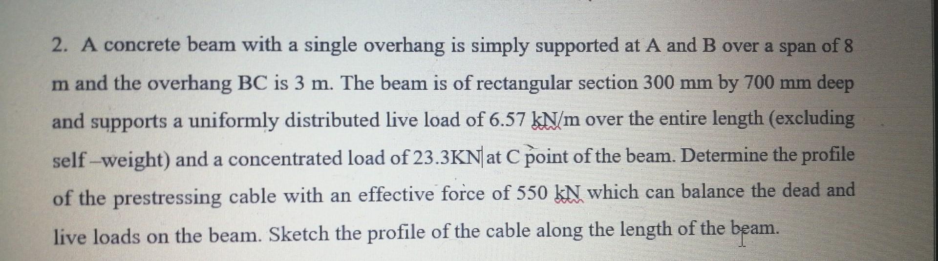 Solved 2. A concrete beam with a single overhang is simply | Chegg.com