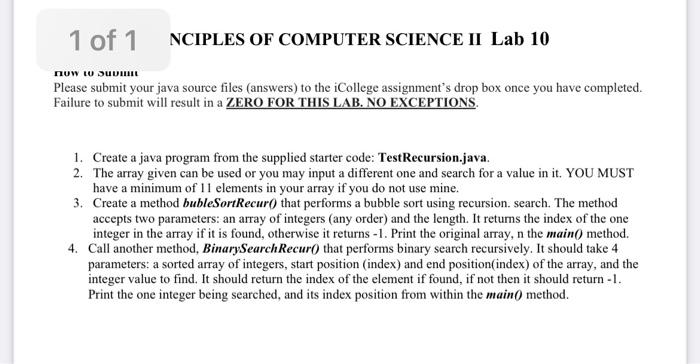 Solved 1 of 1 NCIPLES OF COMPUTER SCIENCE II Lab 10 πυ» το | Chegg.com