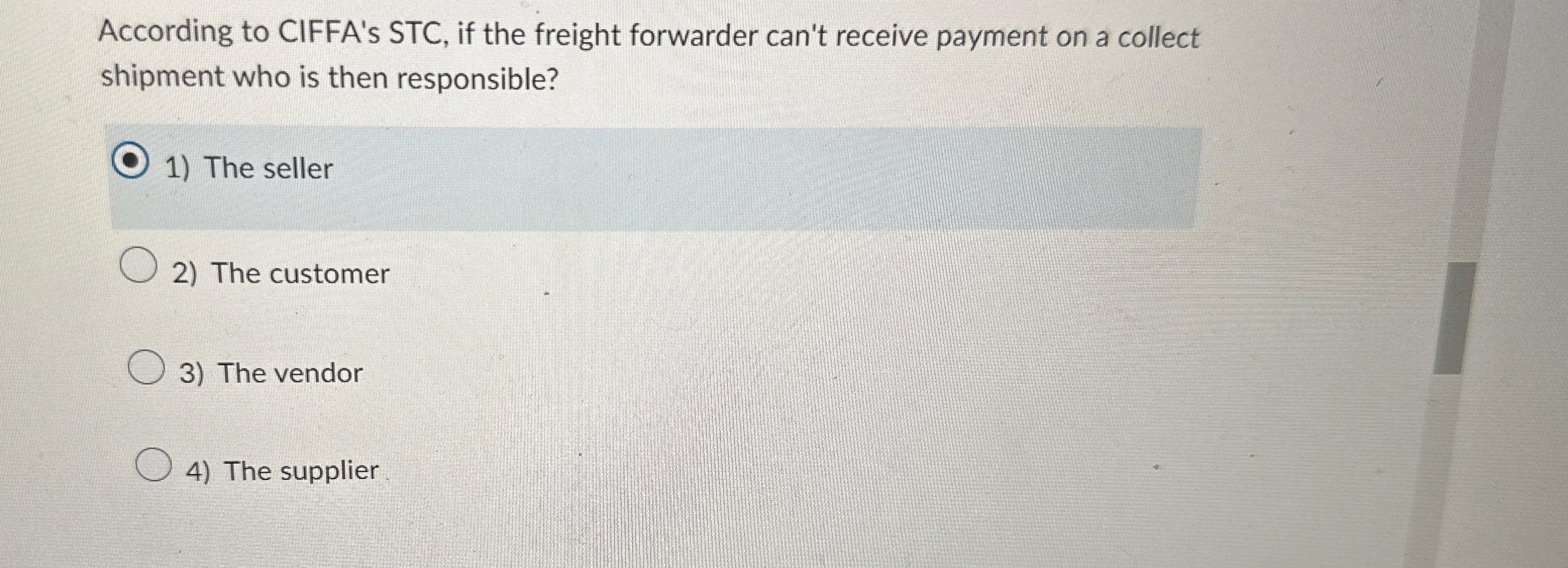 Solved According to CIFFA's STC, ﻿if the freight forwarder | Chegg.com