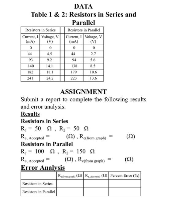 Solved DATA Table 1 & 2: Resistors in Series and Parallel | Chegg.com