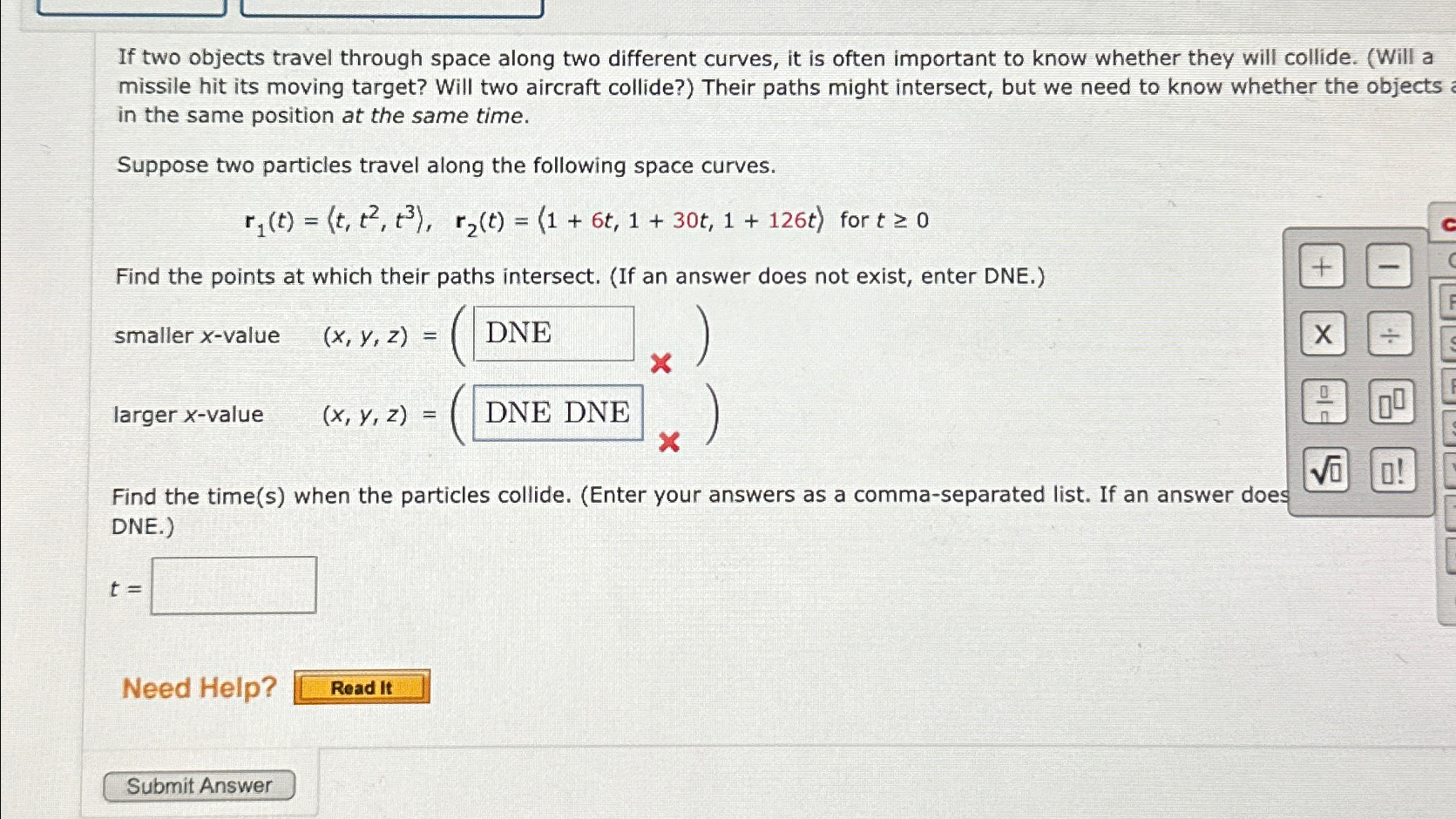 Solved If Two Objects Travel Through Space Along Two