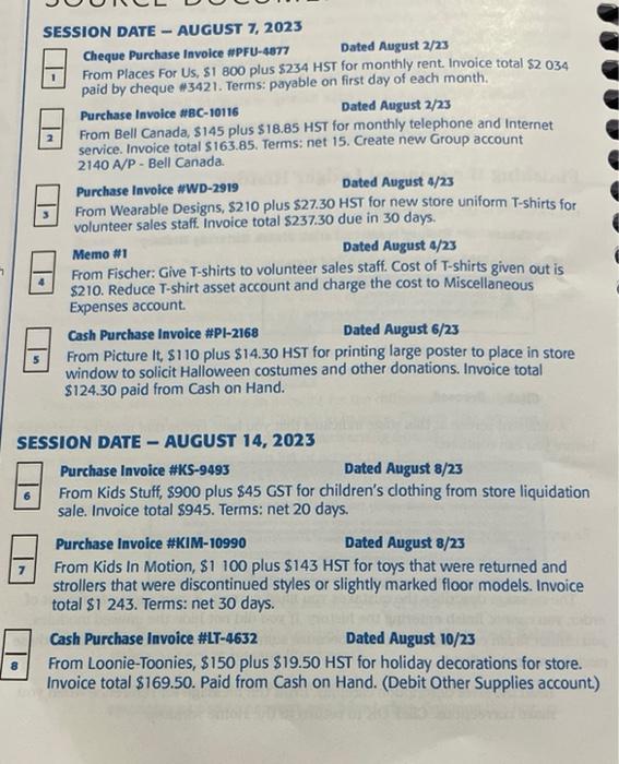 Solved SESSION DATE - AUGUST 7,2023 Cheque Purchase Invoice | Chegg.com