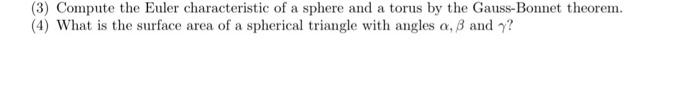 Solved (3) Compute the Euler characteristic of a sphere and | Chegg.com