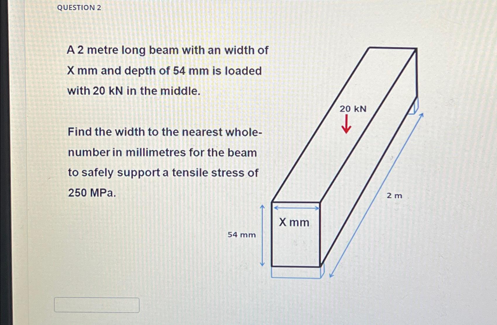Solved QUESTION 2A 2 ﻿metre long beam with an width of xmm | Chegg.com