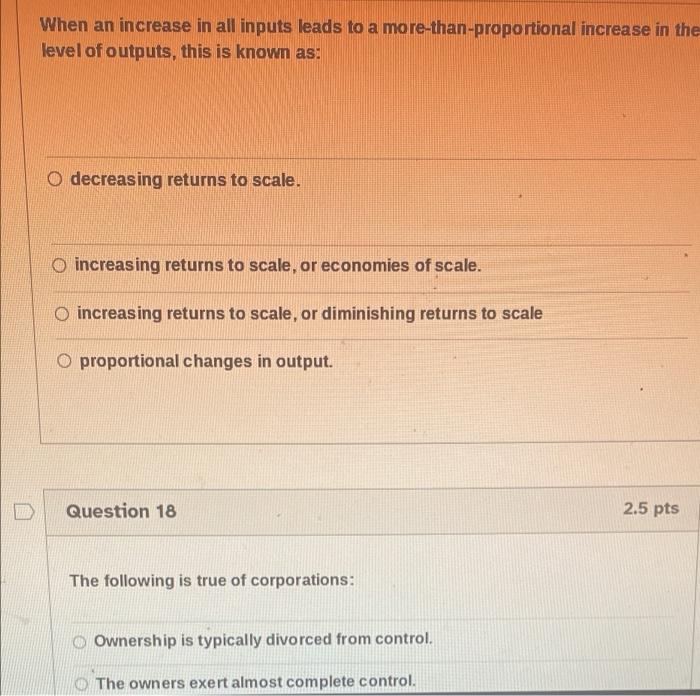 Solved When an increase in all inputs leads to a | Chegg.com