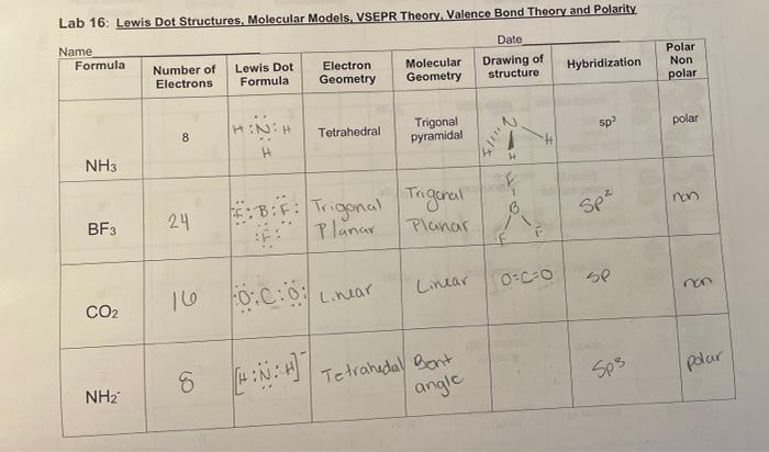 Solved Lab 16: Lewis Dot Structures, Molecular Models, VSEPR | Chegg.com