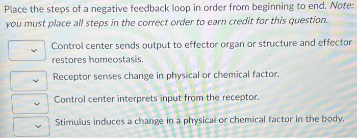Place the steps of a negative feedback loop in order | Chegg.com