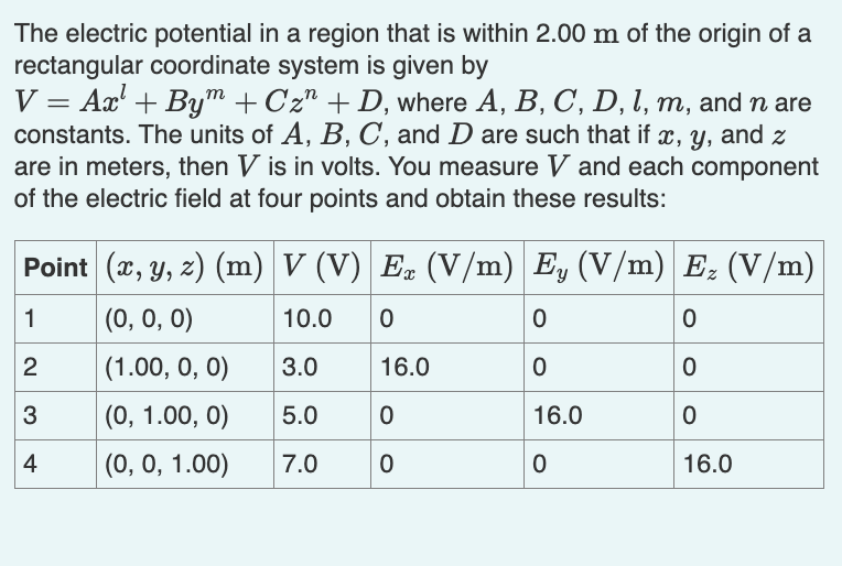 What is V at the point (0, 0, 0)?What is the | Chegg.com