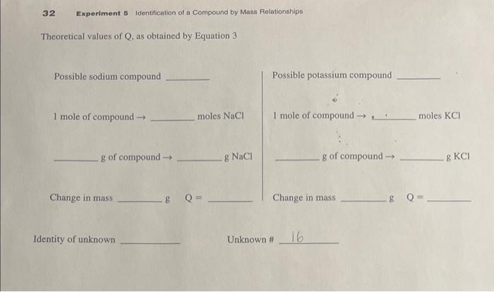 Solved 32 Experiment 5 identification of a Compound by Mass | Chegg.com
