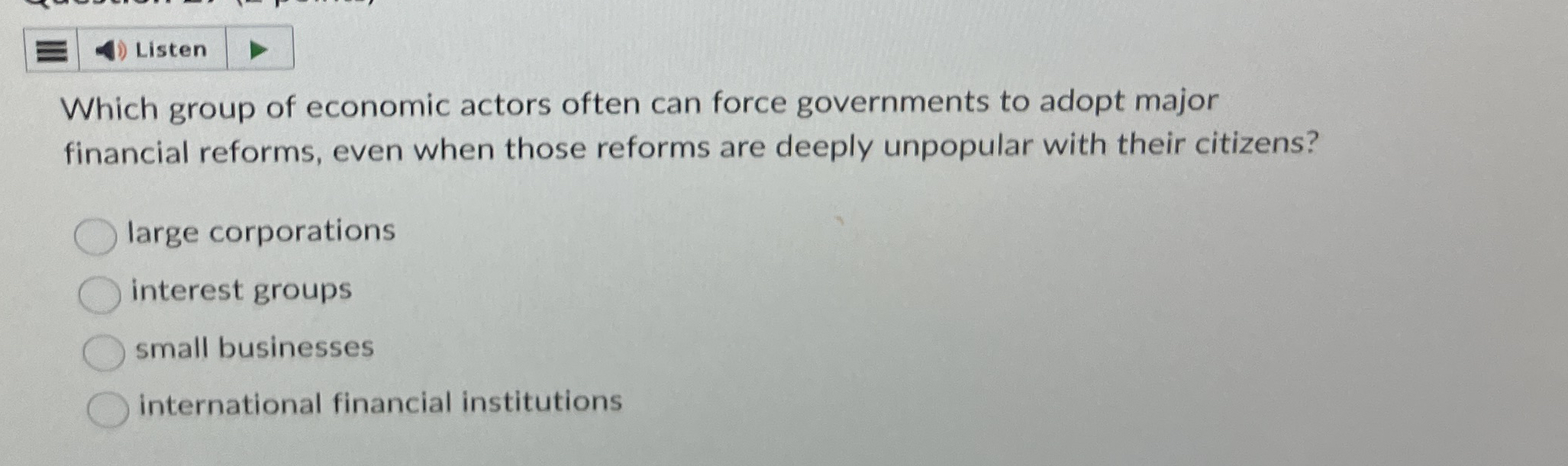 Solved Which group of economic actors often can force | Chegg.com