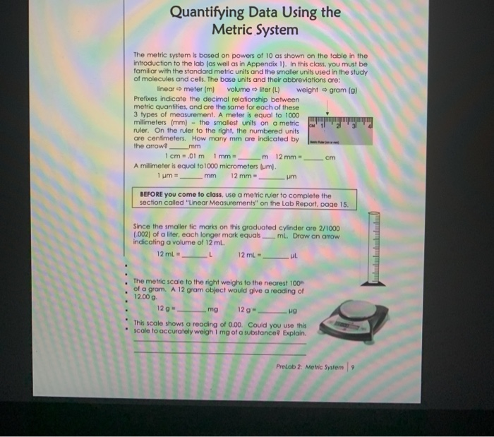 Solved Quantifying Data Using The Metric System The Metric