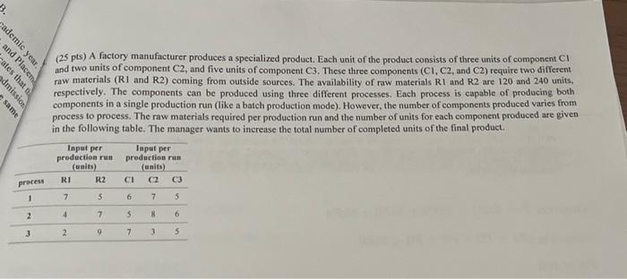 Solved (25 pts) A factory manufacturer produces a | Chegg.com