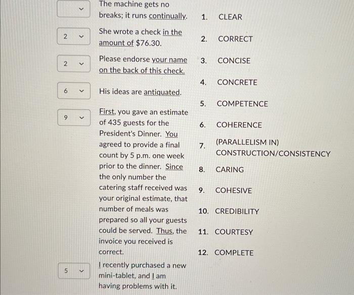 Match each C Qualities of Business Writing (1-12) | Chegg.com