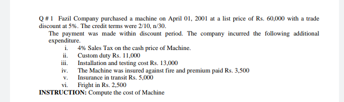 Solved Q#1 Fazil Company purchased a machine on April 01, | Chegg.com